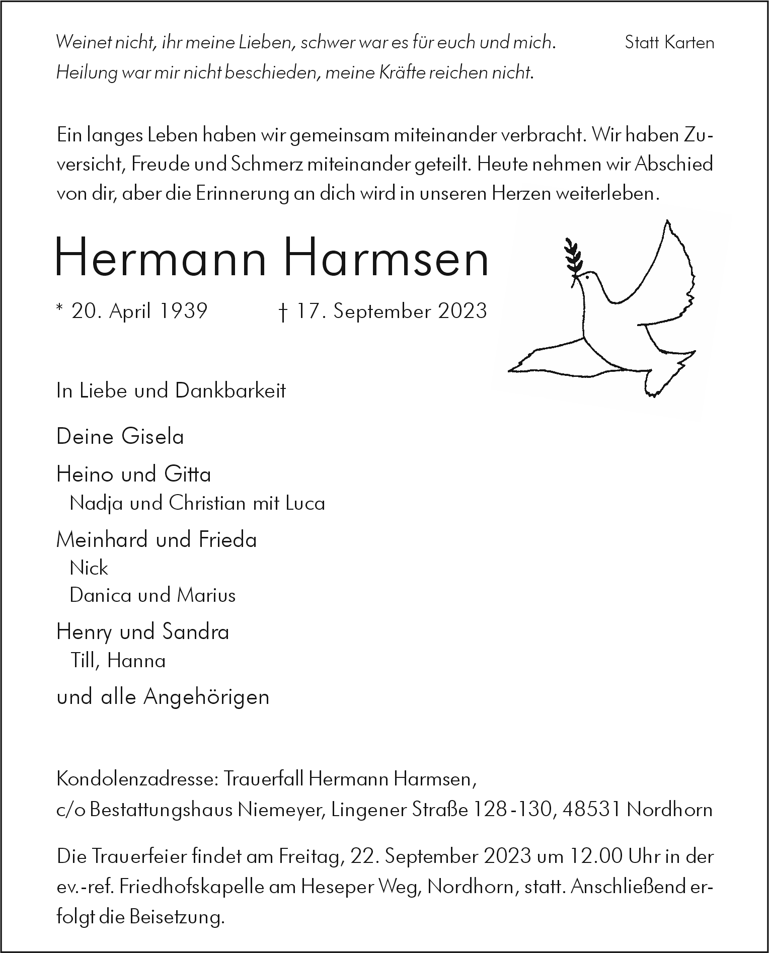 Hermann Harmsen / Bestattungshaus Niemeyer