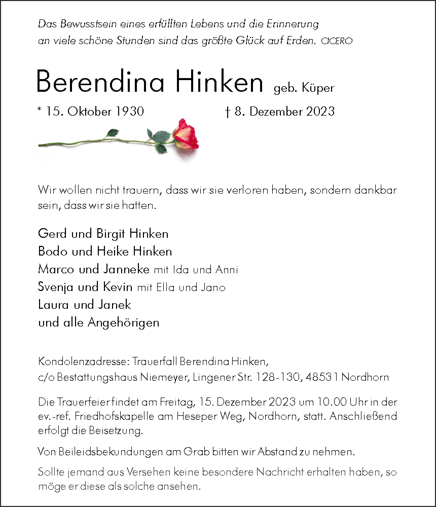 Berendina Hinken / Bestattungshaus Niemeyer