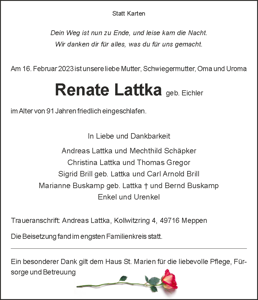 Renate Lattka / Bestattungshaus Niemeyer